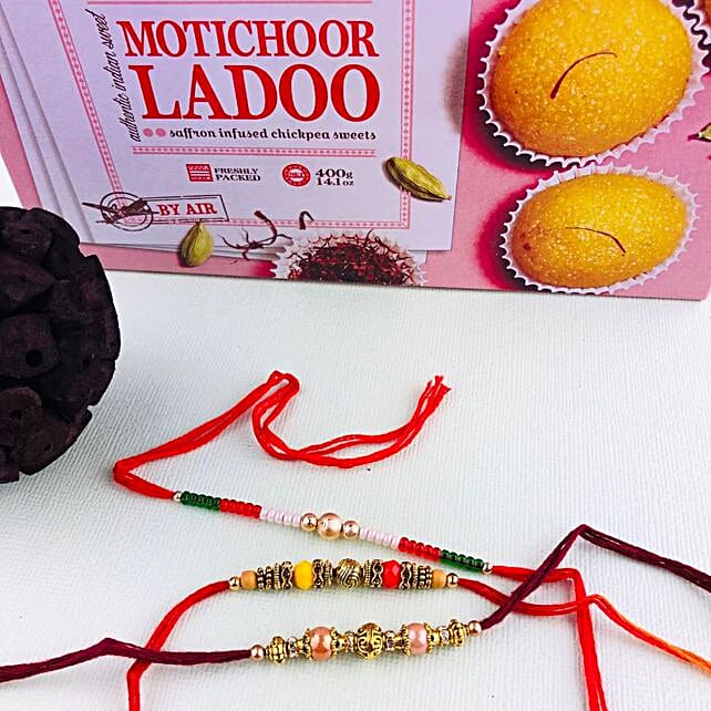 Three Traditional Rakhi With Motichoor Ladoo australia | Gift Three ...