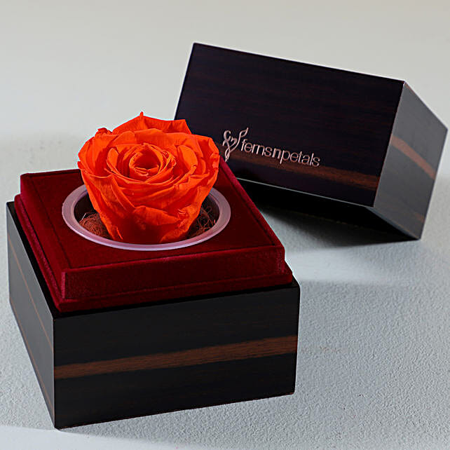 Orange Forever Rose In Wooden Box australia | Gift Orange Forever Rose ...