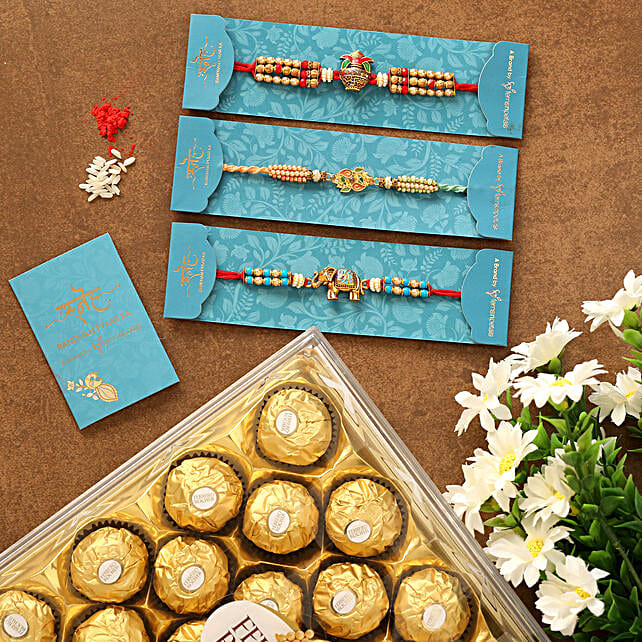 Ethnic Rakhi Set With 16 Pcs Ferrero Rocher australia | Gift Ethnic ...