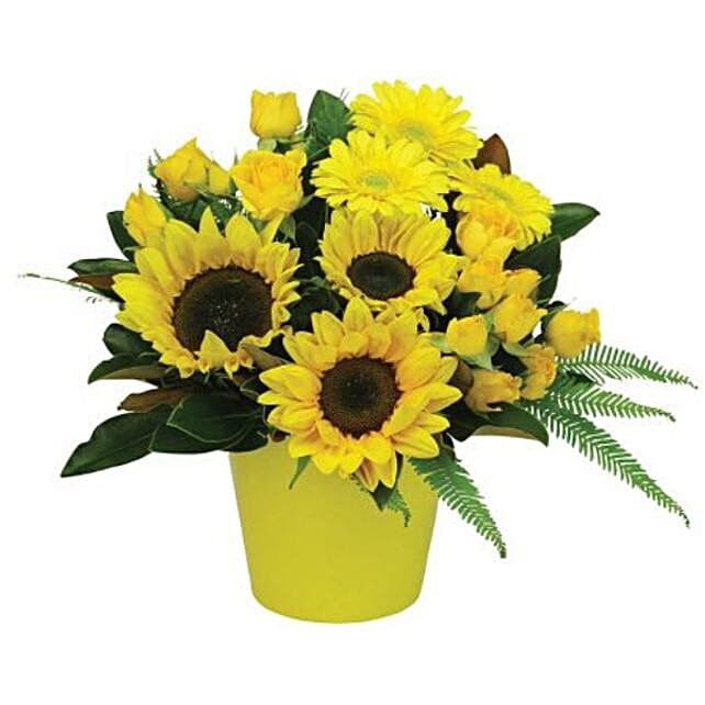 Vibrant Mixed Yellow Flowers Ceramic Pot australia | Gift Vibrant Mixed ...