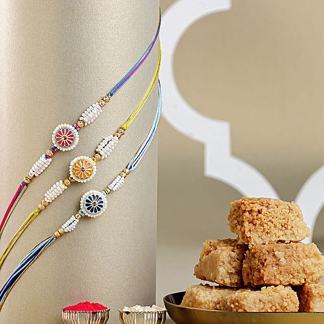 Floral Heritage Round Rakhi Set & Milk Cake Delight australia | Gift ...