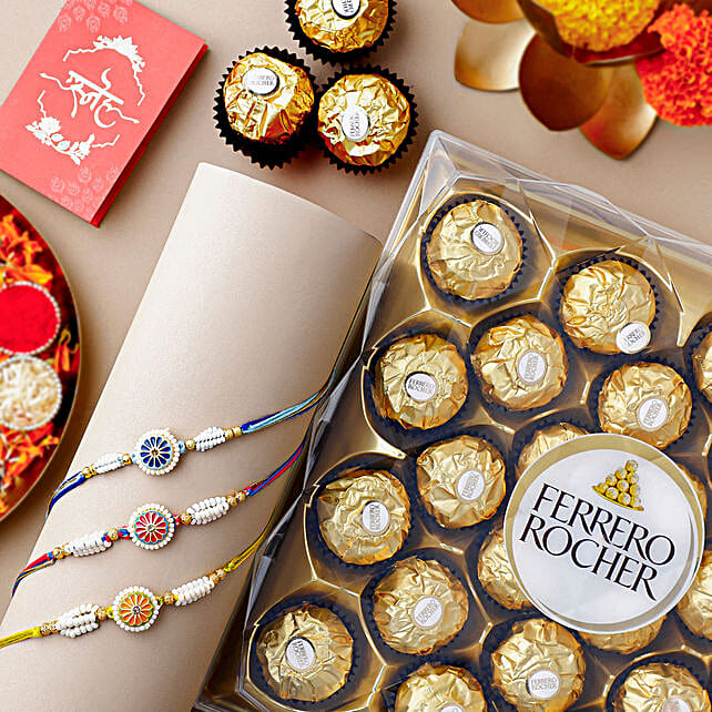 Floral Heritage Round Rakhi Trio & Ferrero Rocher Gift Set australia ...