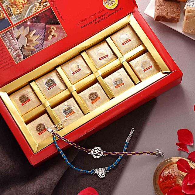 Set Of 2 Silver Rakhis And Mewa Bites bahrain | Gift Set Of 2 Silver ...