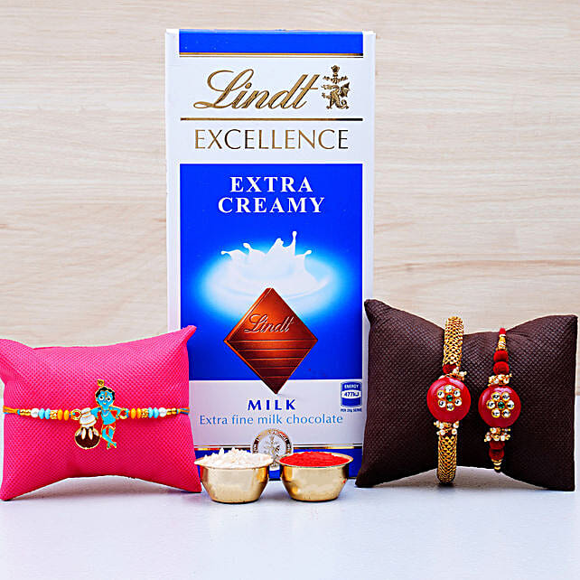 Family Rakhi Set With Lindt Chocolate belgium | Gift Family Rakhi Set ...