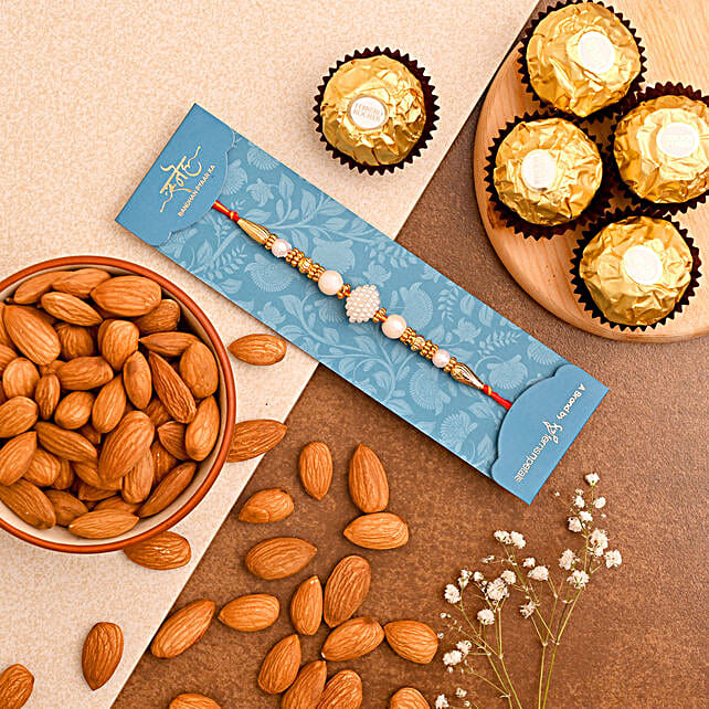 White Pearl Rakhi And Almonds With Ferrero Rocher canada | Gift White ...