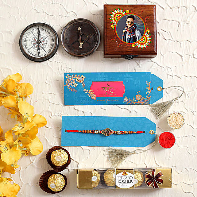 Traditional Rakhi With Personalised Compass and Chocolates chile | Gift ...