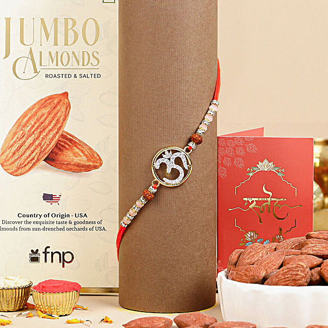 Eternal Glow Om Rakhi & Roasted Almonds Gift Set egypt | Gift Eternal ...