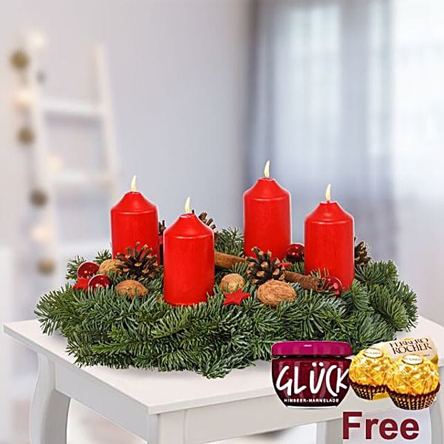 Red Christmas Wreath With Ferrero Rocher And Gluck Jam germany | Gift ...