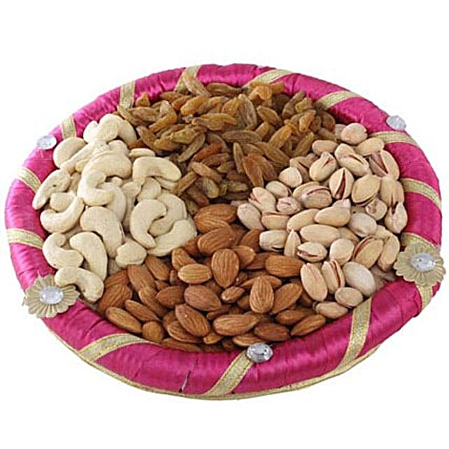 Buy/Send Pink Dry Fruits Round Tray Online- FNP