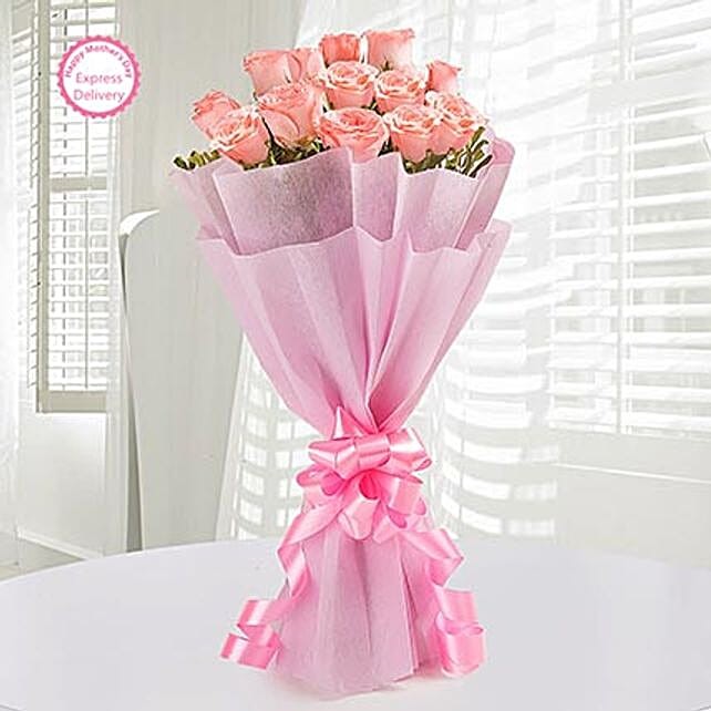 Buy/Send Mothers Day Spl 12 Endearing Pink Roses by FNP Online- FNP