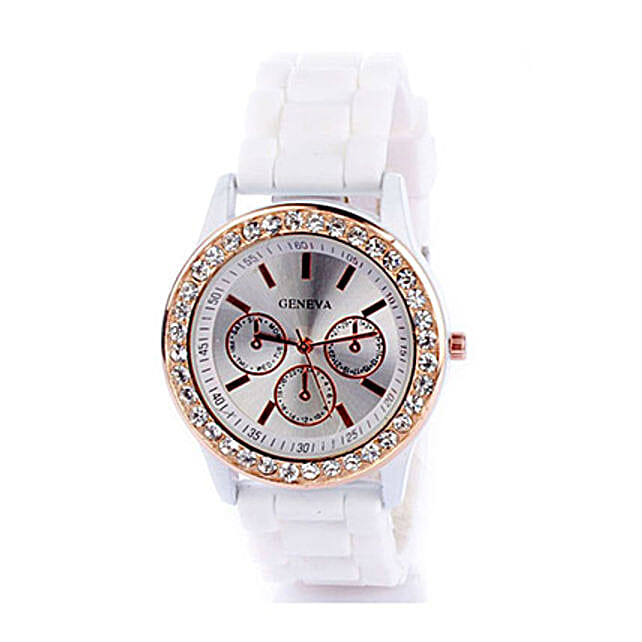 Buy/Send White Diamante Watch For Women Online- FNP