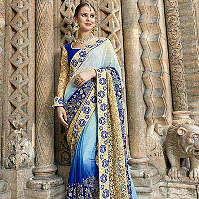 Buy/Send Blue Georgette Saree Online- FNP