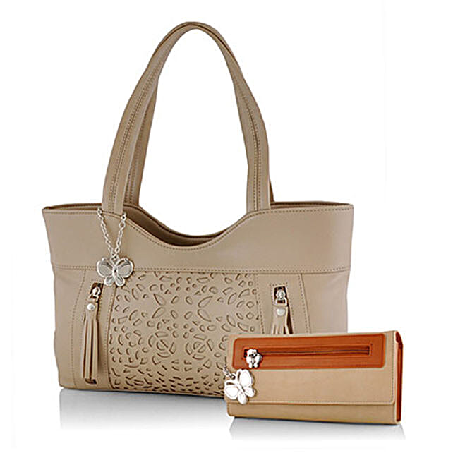 Buy/Send Butterflies Bold Beige Handbag Combo Online- FNP