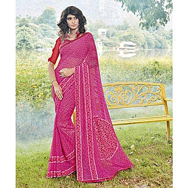 Buy/Send Fine Georgette Pink Printed Casual Wear Saree Online- FNP