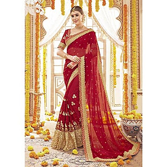 Buy/Send Georgette Embroidered Red Wedding Saree Online- FNP