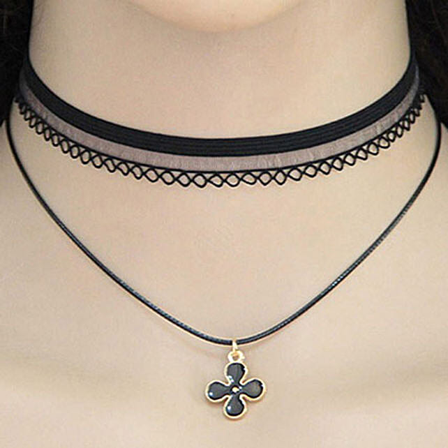 Buy/Send Vintage Black Double Layer Choker Online- FNP