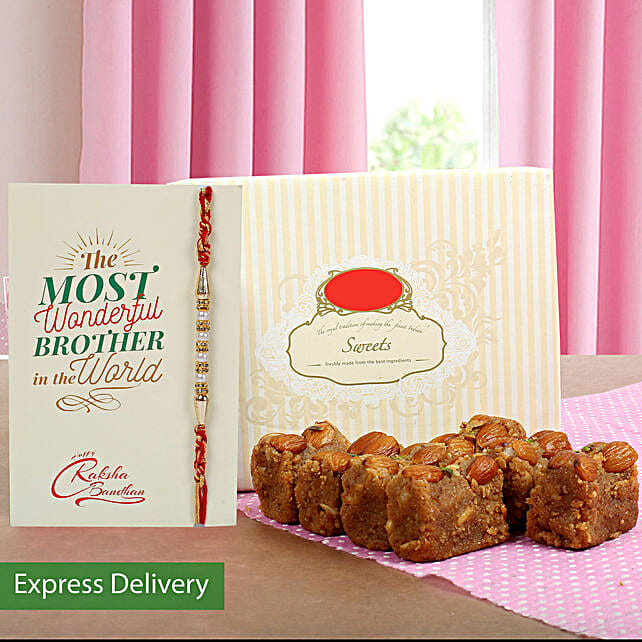 Buy/Send Rakhi And Badam Pinni Combo Online- FNP