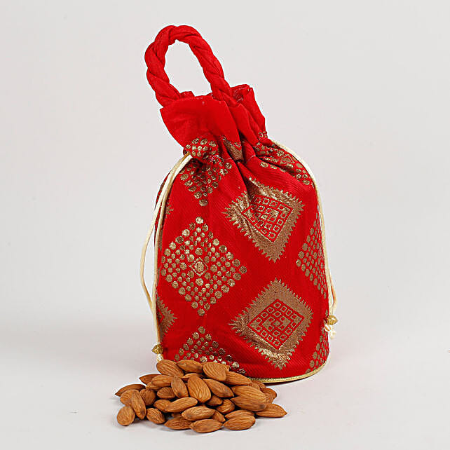 Buy/Send Beautiful Red Potli of Almonds Online- FNP