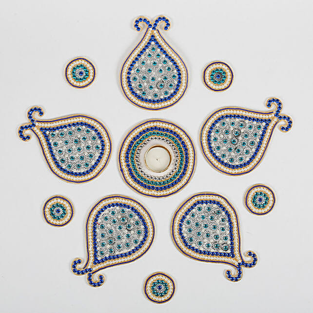 Buy/Send Blue & White Pearl Rangoli Design- Ready To Use Online- FNP