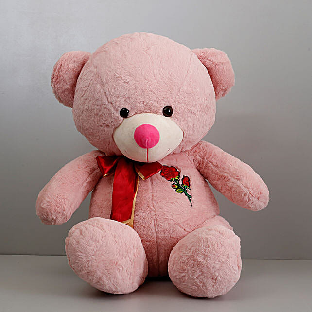 Buy/Send Teddy Bear With Rose Patch Pink Online- FNP
