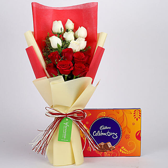 Buy/Send Cadbury Celebrations Box with Red & White Roses Online- Ferns ...
