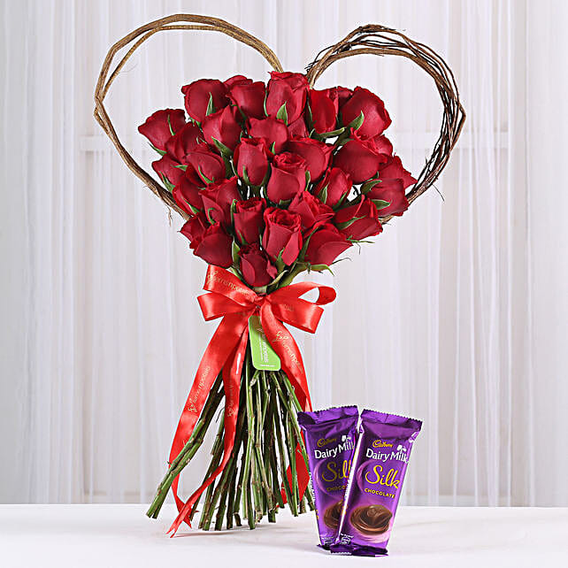 Buy/Send 30 Red Roses & Dairy Milk Silk Combo Online- FNP