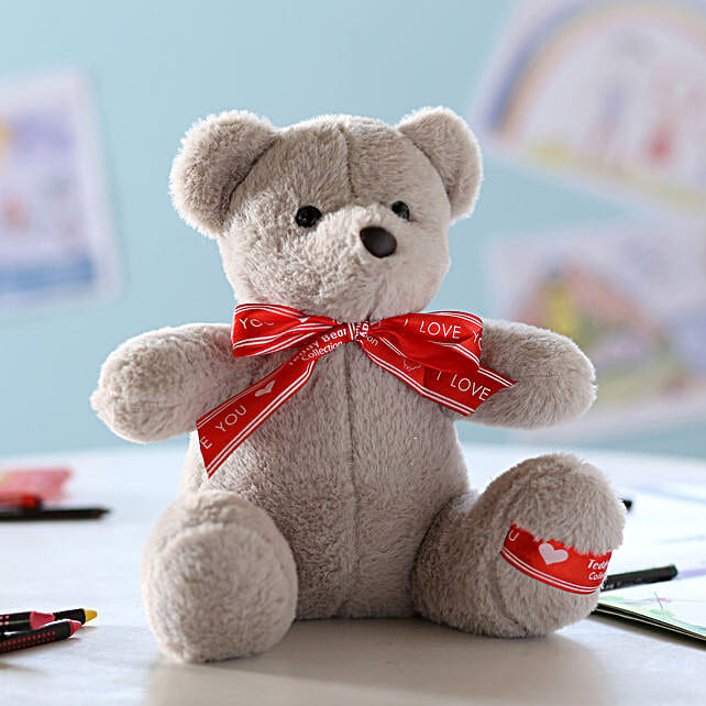 Buy/Send Teddy Bear With Bow- Grey Online- FNP
