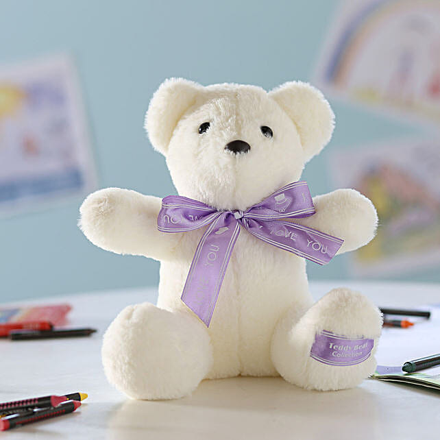 Buy/Send Teddy Bear With Bow- White Online- FNP