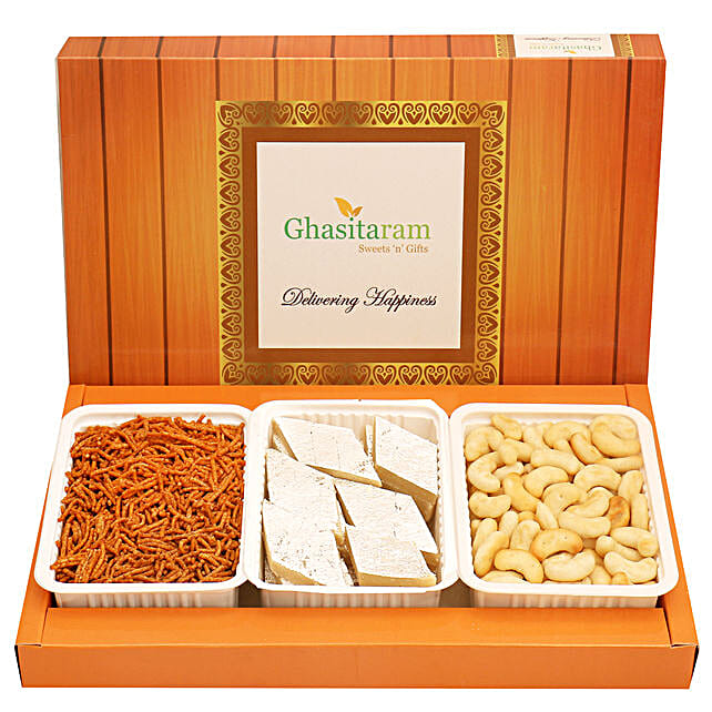 Buy/Send Kaju Katli, Soya Sev & Cashew Shaped Biscuit Box Online- FNP