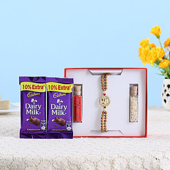 Buy/Send Swastik Chandan Rakhi & Chocolates Combo Online- FNP