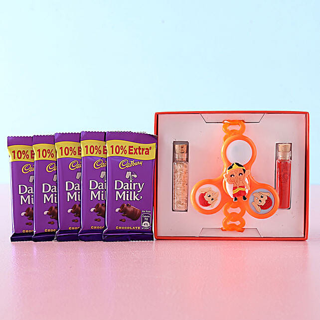 Buy/Send Orange Fidget Spinner Rakhi & Dairy Milk Combo Online- FNP