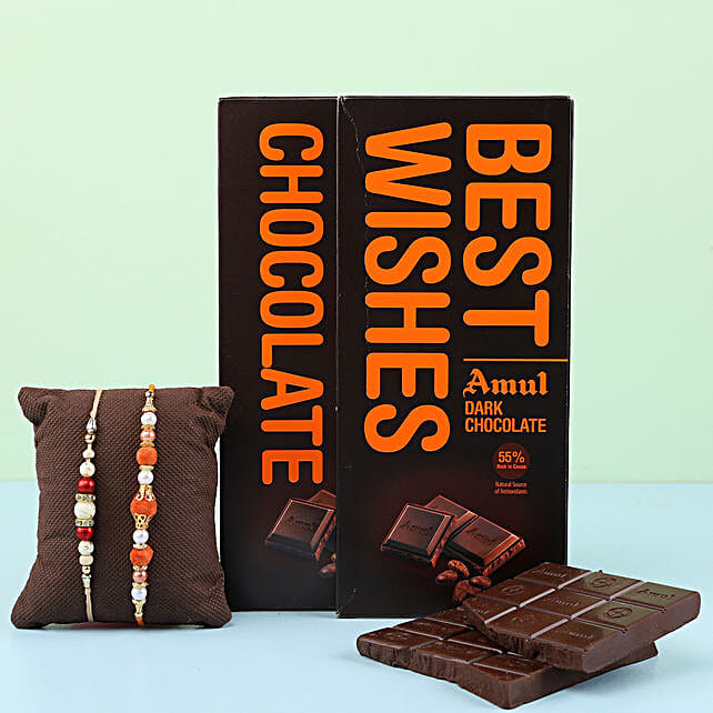 Buy/Send Amul Dark Chocolates Combo With 2 Rakhis Online- FNP