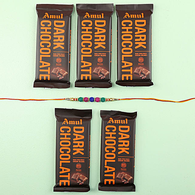 Buy/Send Designer Rakhi & 5 Amul Dark Chocolate Bars Online- FNP