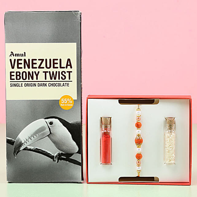 Buy/Send Orange Rakhi & Amul Venezuela Chocolate Online- FNP