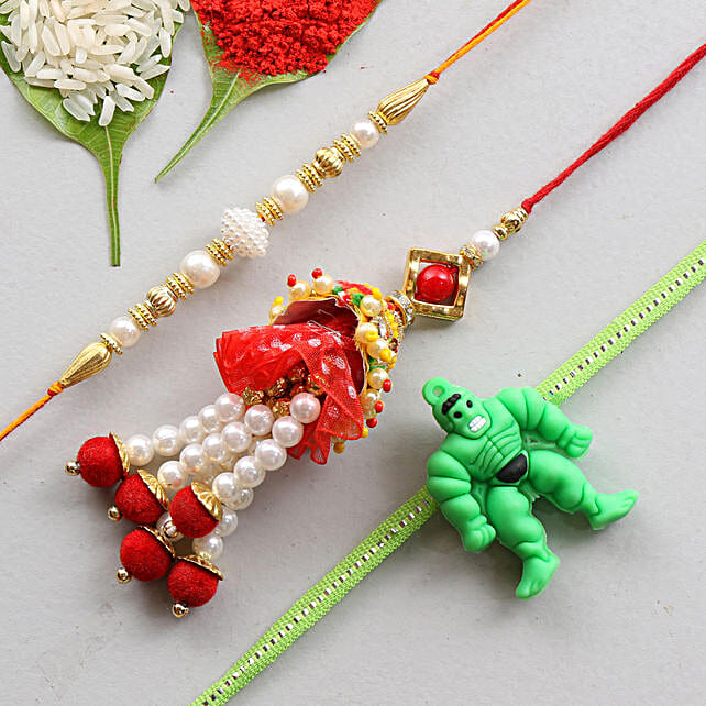 Buy/Send Set Of 2 Designer & 1 Hulk Rakhi Online- FNP