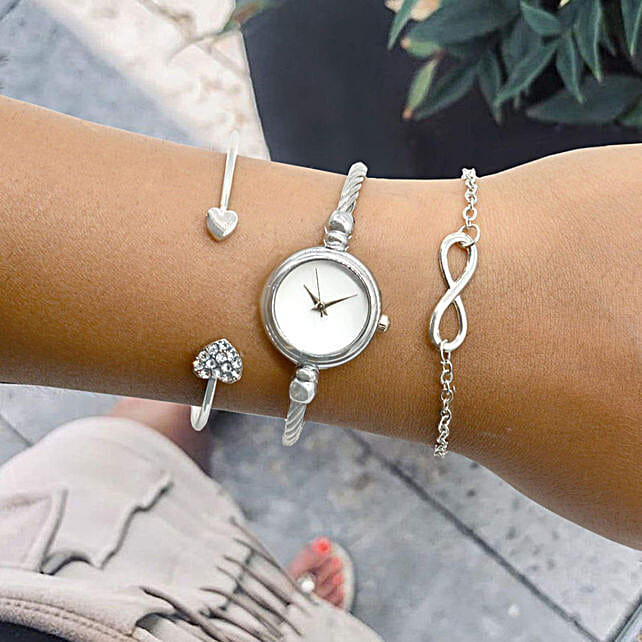 Buy/Send Elegant White Bracelet & Watch Stack Online- FNP