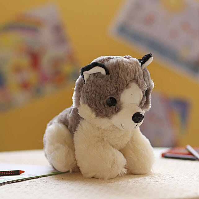 Buy/Send Adorable Grey & White Dog Soft Toy Online- FNP