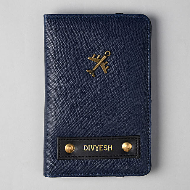 Buy/Send Personalised Navy Blue Passport Cover Online- FNP