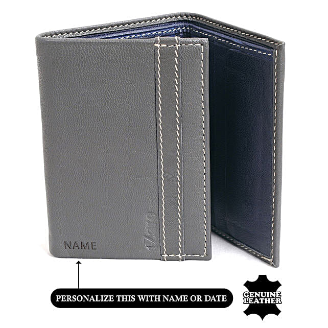 Buy/Send Men's Tri-Fold Grey & Blue Wallet Online- FNP