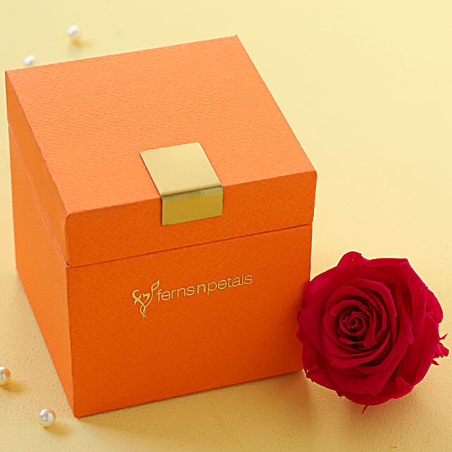 Buy/Send Hot Pink Forever Rose in Orange Box Online- FNP