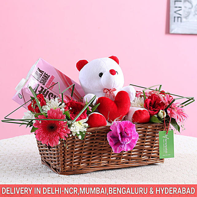 Buy/Send Floral Basket Of Goodies & Teddy Bear Online- FNP