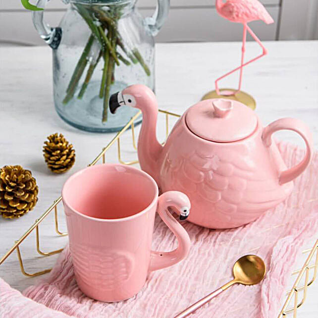 Buy/Send Flamingo Tea Pot & Mug Set Online- FNP