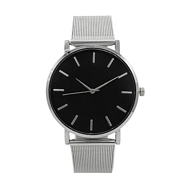 Buy/Send Black Dial Silver Watch Online- FNP