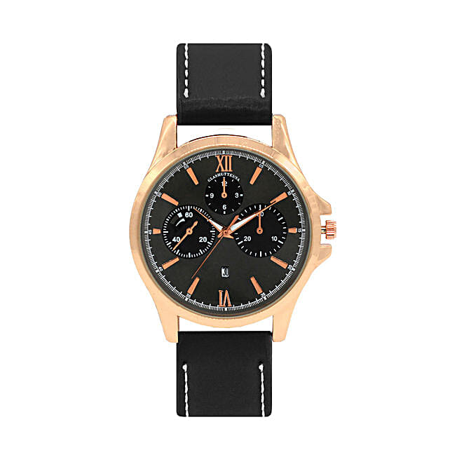Buy/Send Chrono Black Strap Watch Online- FNP