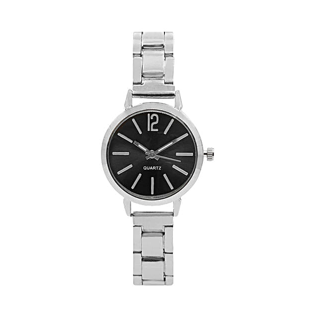 Buy/Send Sleek Black Dial Silver Watch Online- FNP
