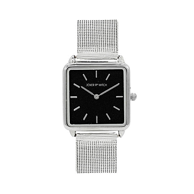 Buy/Send Square Black Dial Silver Watch Online- FNP