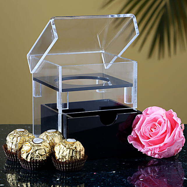 Buy/Send Acrylic Box Of Chocolates & Forever Rose Online- FNP