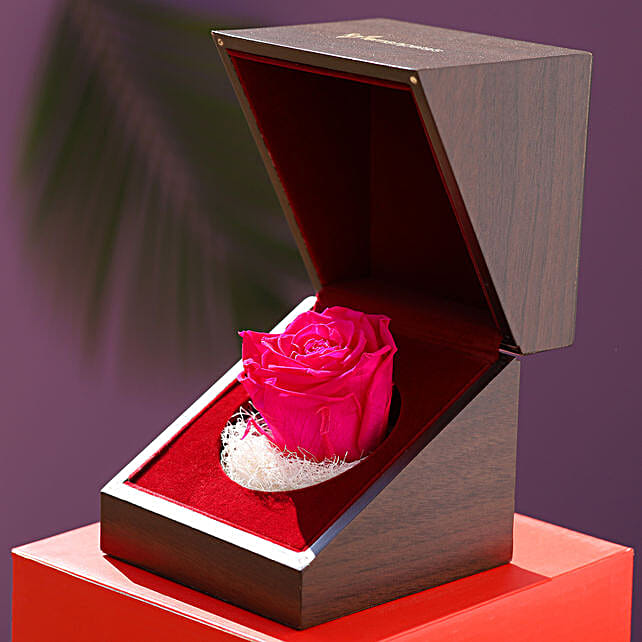Buy/Send Bright Pink Forever Rose In Wooden Box Online- FNP