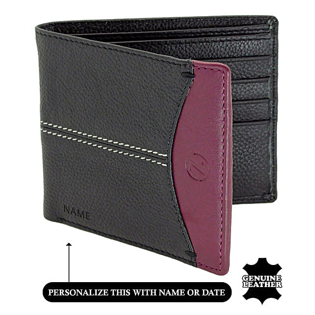 Buy/Send Men's Bi-Fold Black & Purple Wallet Online- FNP