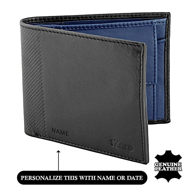 Buy/Send Bi-Fold Black & Blue Wallet For Men Online- FNP